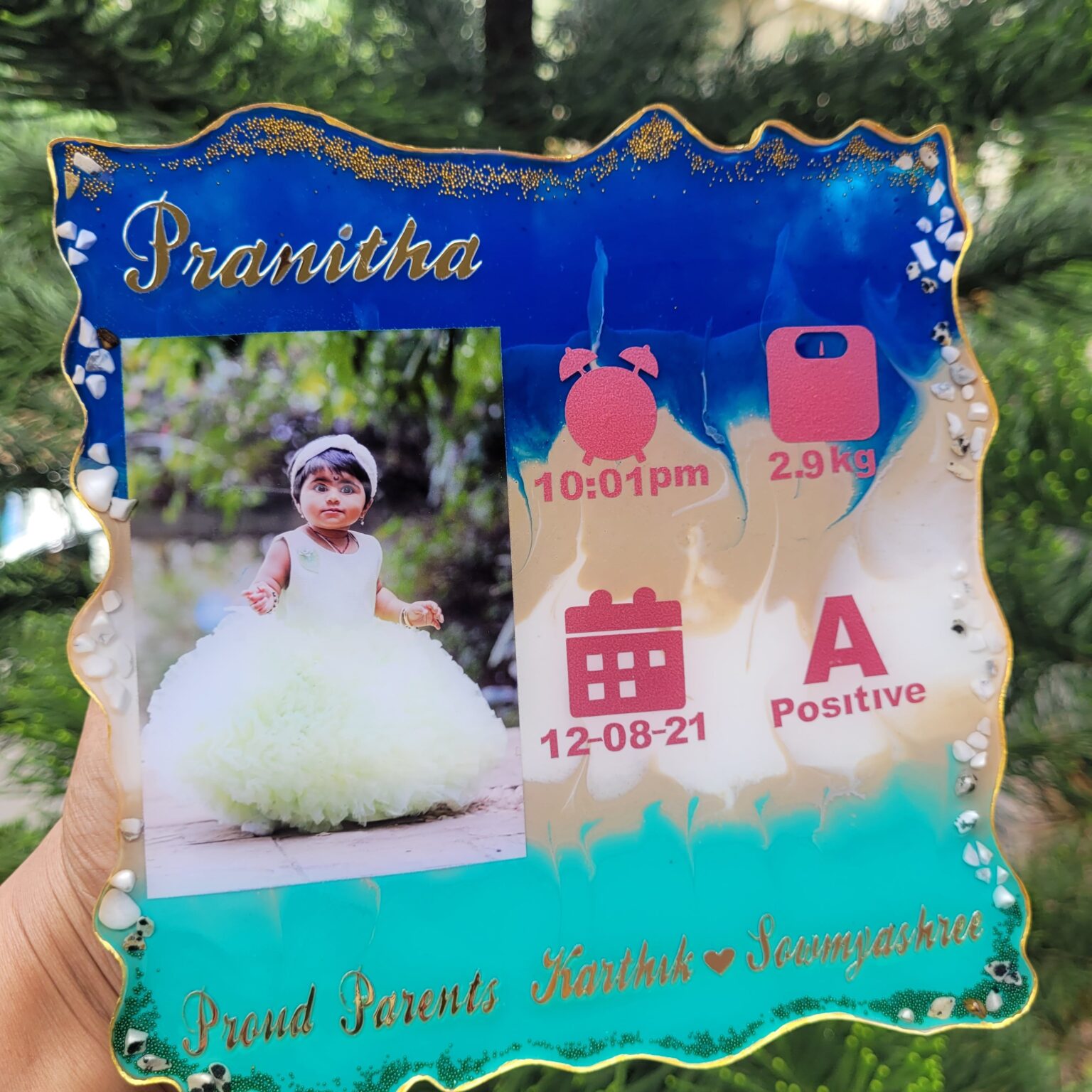 New Born Baby Resin Photo Frame | Resin Baby Frame | Baby Detail Resin ...